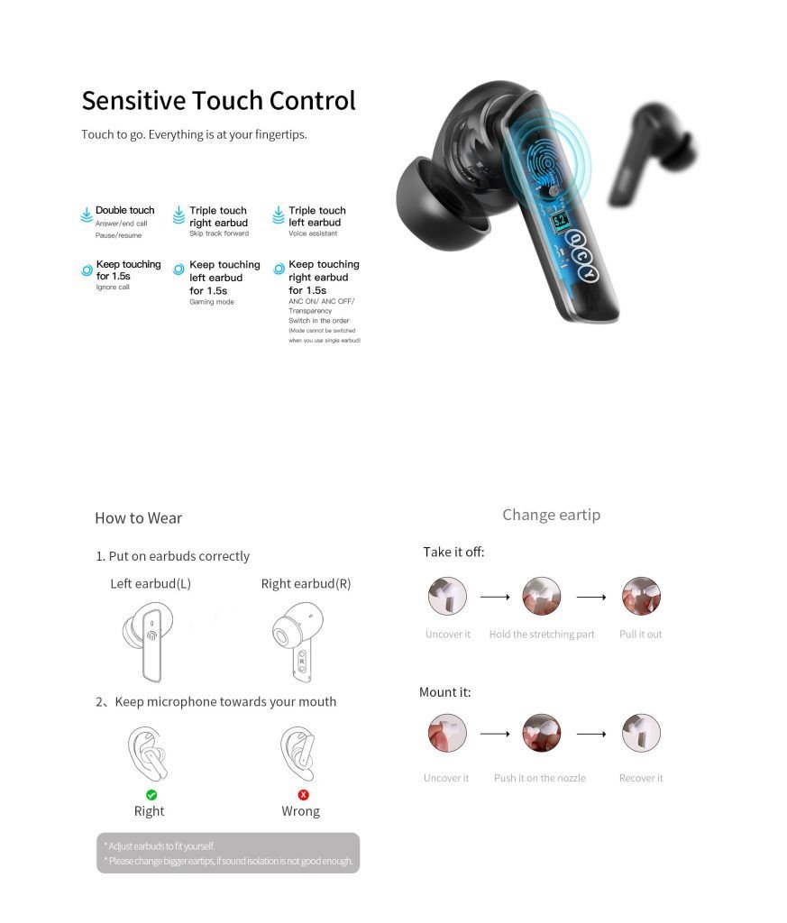 QCY Melobuds HT05 ANC-Black - Deximpo Shop