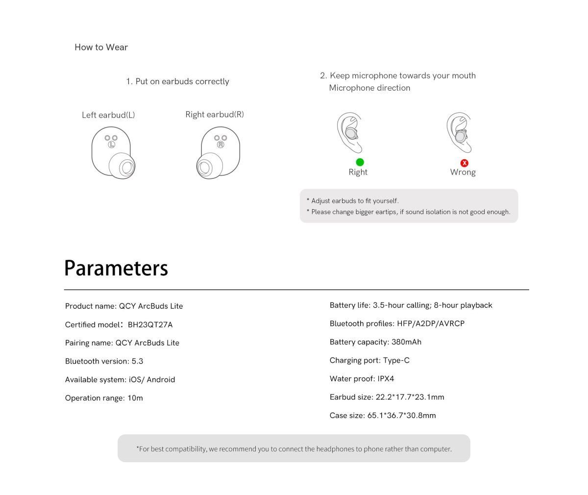 QCY ArcBuds Lite TWS Earbuds T27 - Deximpo Shop