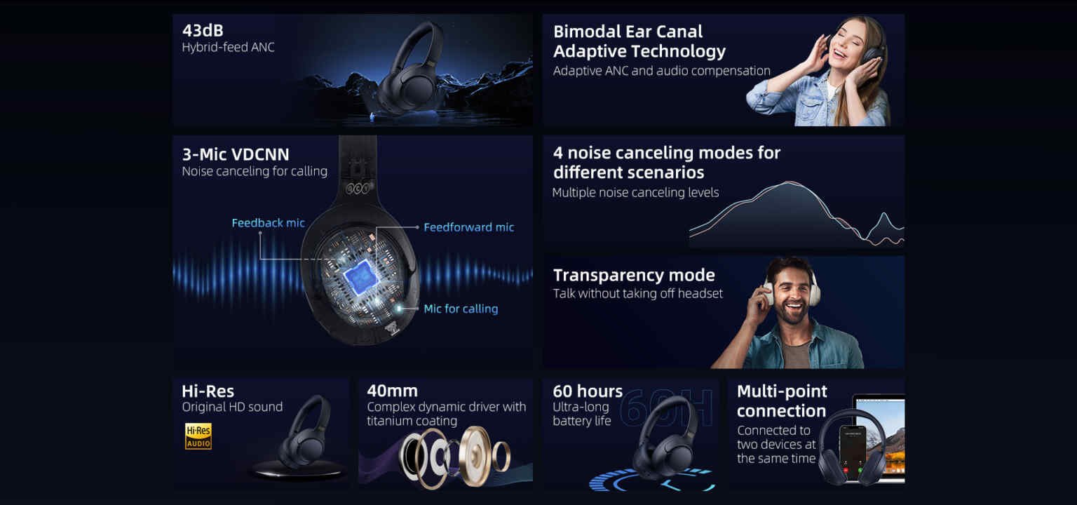 QCY H3 - 43dB Hybrid ANC With Hi Res Audio - Deximpo Shop